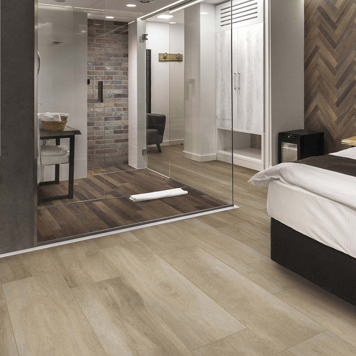 Beige Wood Look Brushed Italian Porcelain Tile 9.5" x 48" – floortileshop
