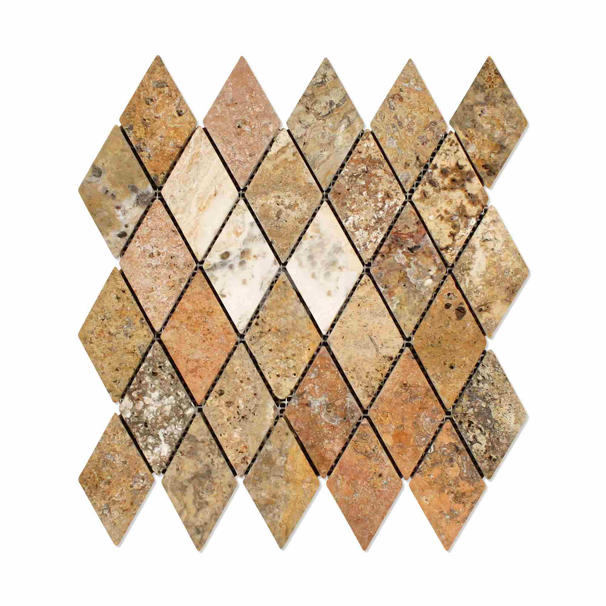 Scabos Travertine Tumbled Diamond Mosaic Tile 2x4" – floortileshop
