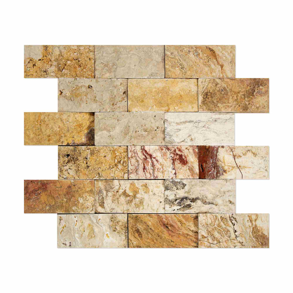 Valencia Travertine Split Faced Brick Mosaic Tile 2x4" – floortileshop